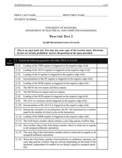 practise test 2 - Electrical and Computer Engineering - University of ...