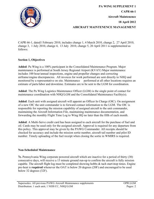 PAWG 66-1 Supplement - Pennsylvania Wing Civil Air Patrol