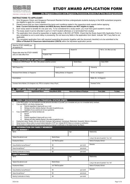 STUDY AWARD APPLICATION FORM