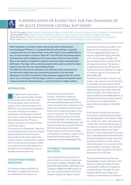 A Modification Of Elson's Test For The Diagnosis - voor de HAND