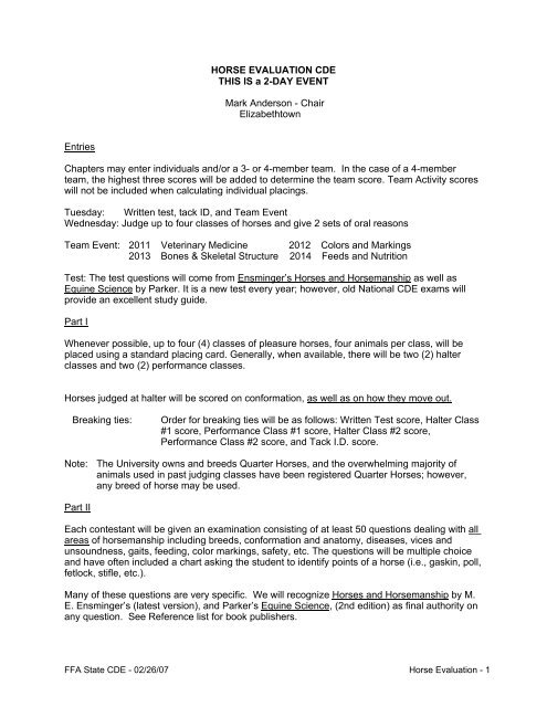 horse evaluation cde - Pa FFA