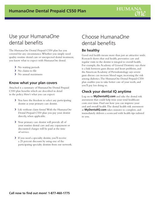 HumanaOne Dental Prepaid C550 Plan