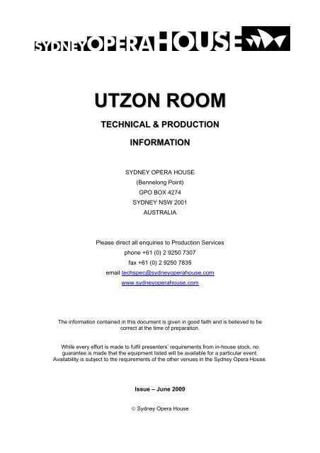 Technical Specifications - Sydney Opera House