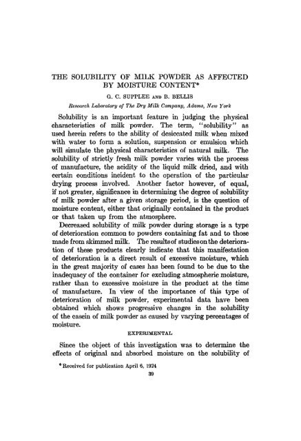 THE SOLUBILITY OF MILK POWDER AS AFFECTED ... - Blogs Unpad