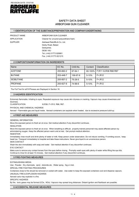 Arbofoam Gun Cleaner MSDS