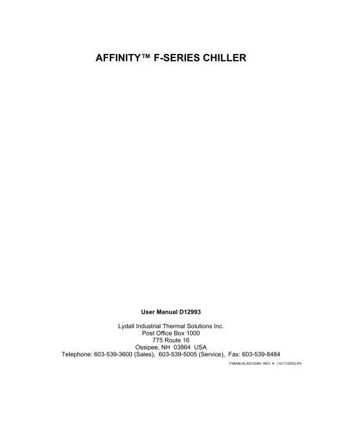 Affinity Lydall F-Series Chiller Manual - MHz Electronics, Inc