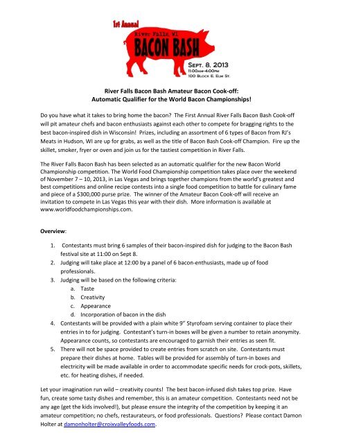 River Falls Bacon Bash Amateur Bacon Cook-off: Automatic ...