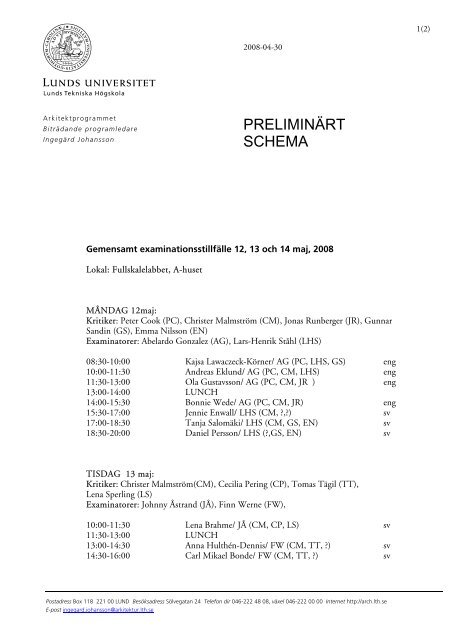 PRELIMINÄRT SCHEMA - Student LTH