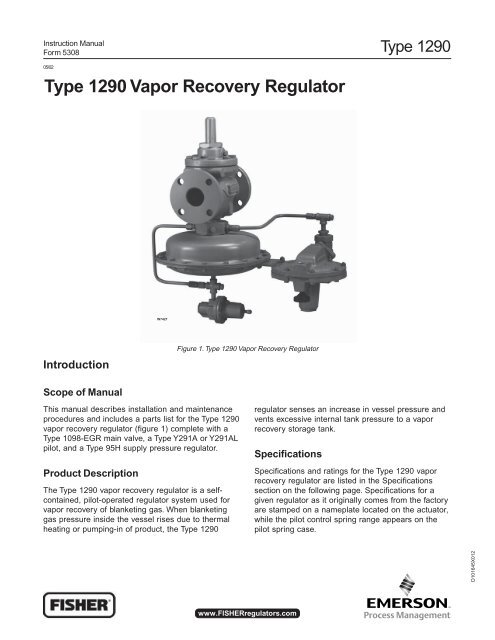 Type 1290 Vapor Recovery Regulator - Control Southern Inc.