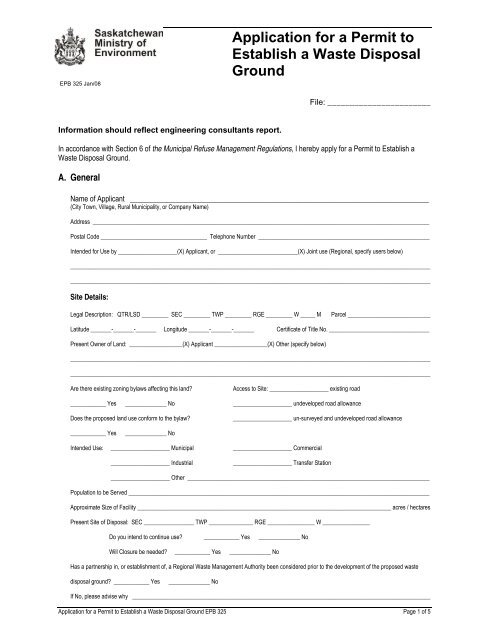 Application for a Permit to Establish a Waste Disposal Ground