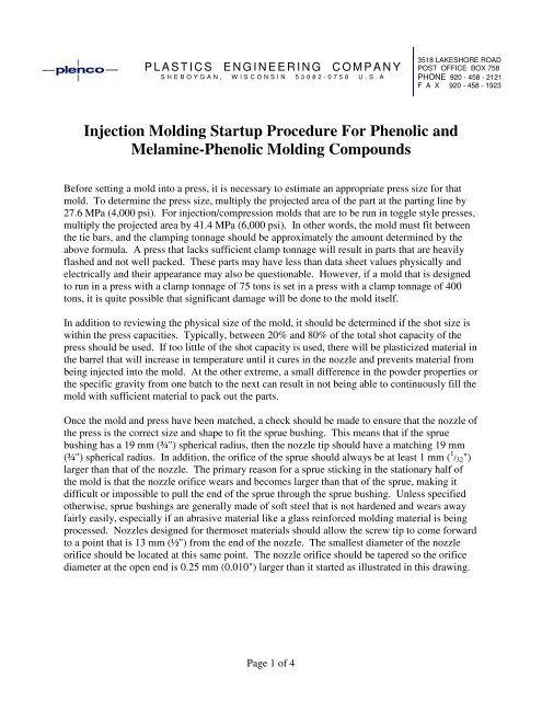 Injection Molding Startup Procedure For Phenolic and ... - Plenco