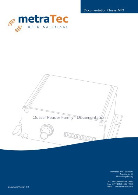 Quasar Reader Family - Documentation - metraTec GmbH