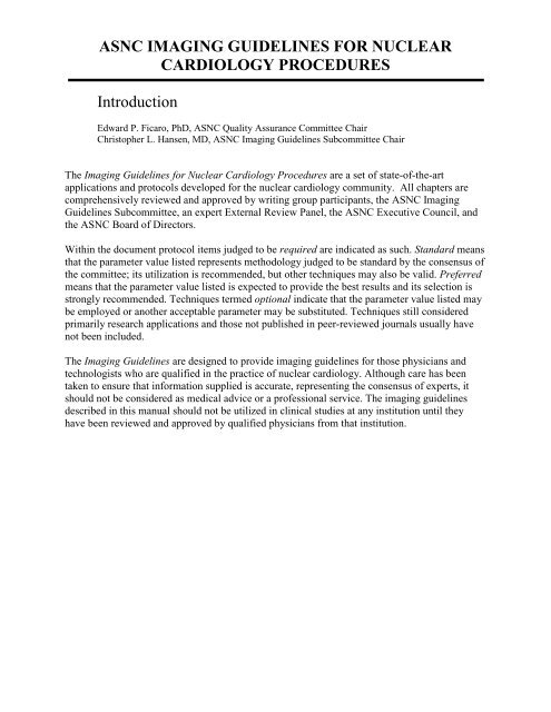 ASNC Imaging Guidelines for Nuclear Cardiology Procedures