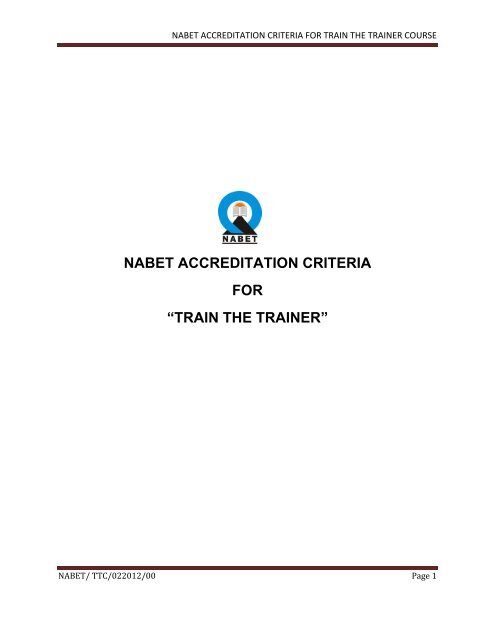nabet accreditation criteria for â train the trainerâ - Quality Council ...
