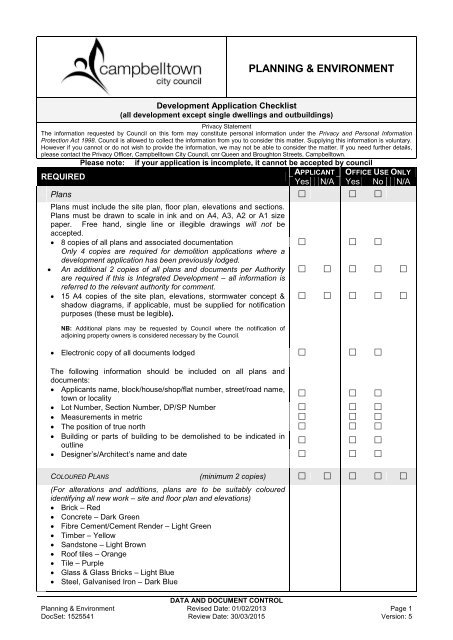 Development Application Checklist - Campbelltown City Council