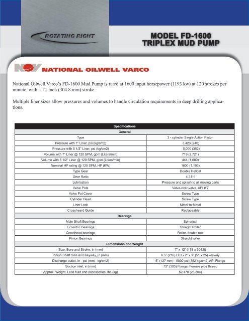 06 RR NOV FD-1600 Mud Pump - Rotating Right