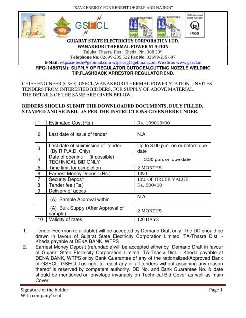 Technical Bid - Gujarat Electricity Board