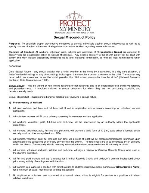 Sexual Misconduct Policy - Protect My Ministry