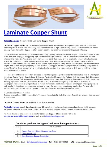 Laminate Copper Shunt - Amiable Impex
