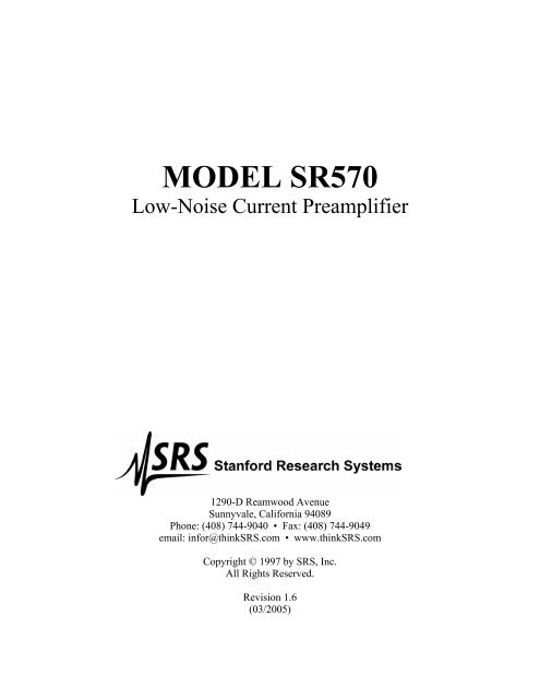MODEL SR570 - Stanford Research Systems