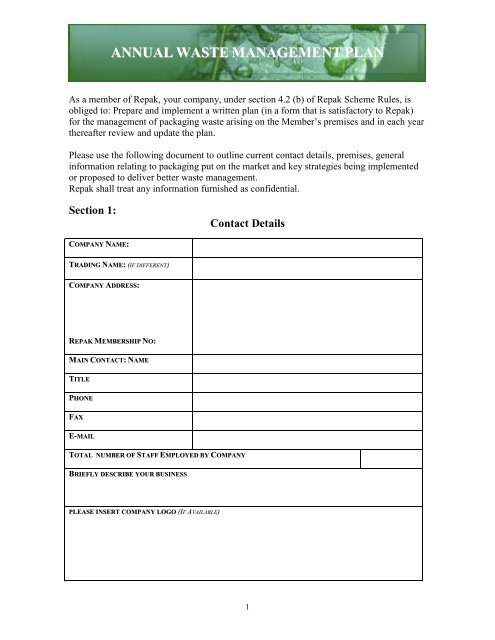 annual waste management plan - Repak