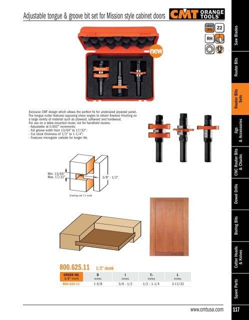 Adjustable tongue & groove bit set for Mission style ... - CMT-SHOP
