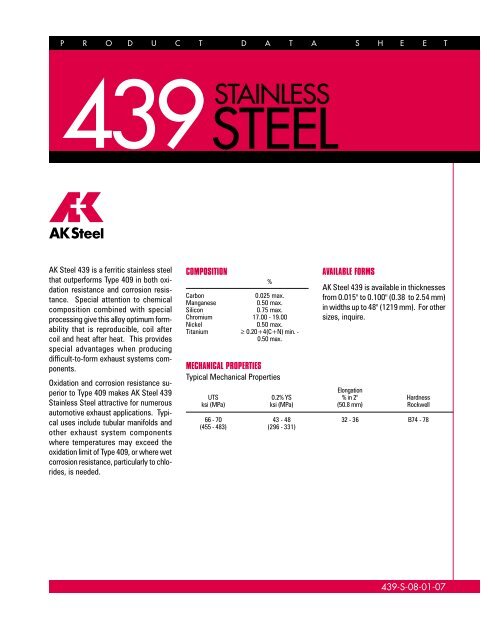 439 Data Sheet - AK Steel