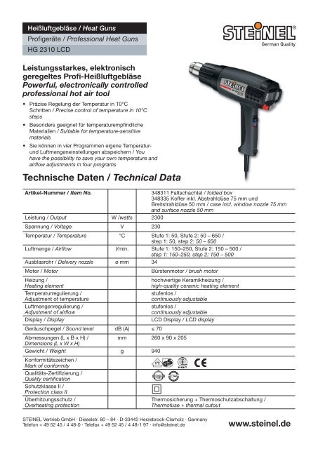 Technische Daten / Technical Data