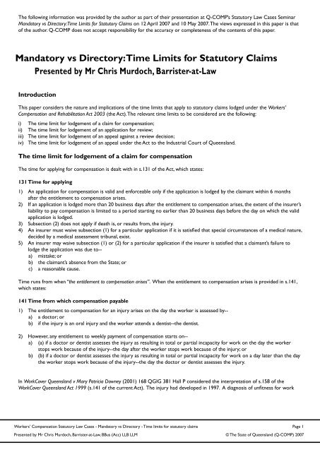 Mandatory vs Directory: Time Limits for Statutory Claims - Q-Comp