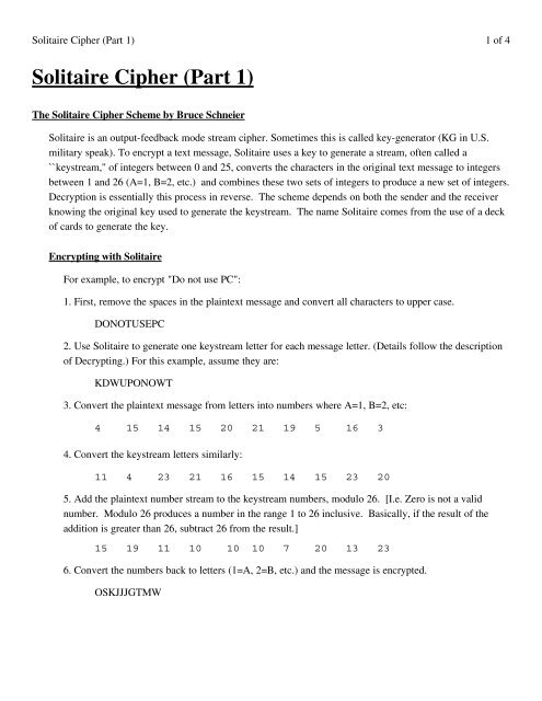 Solitaire Cipher (Part 1) - Fidelio!