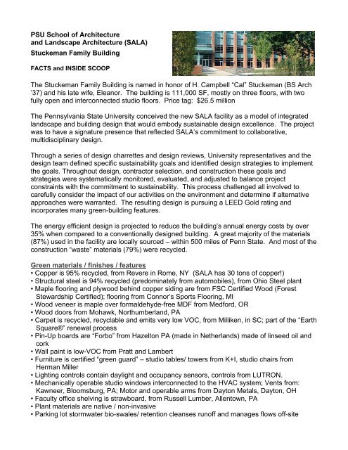 Stuckeman Family Building Facts and Inside Scoop - Penn State ...