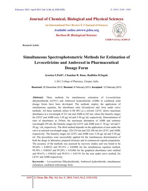 Simultaneous Spectrophotometric Methods For Estimation Of