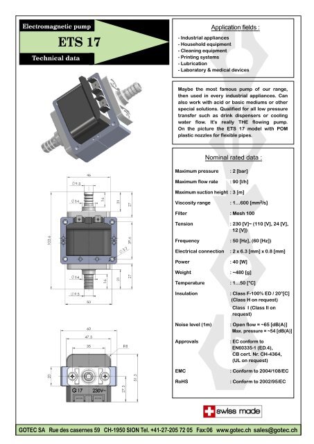 Technical data - Gotec Pumps Ltd