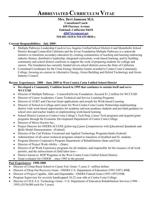 ABBREVIATED CURRICULUM VITAE - ConnectEd