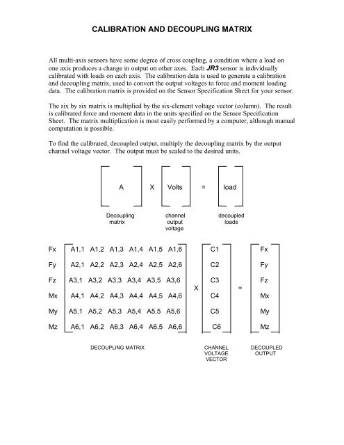 Calibration and Decoupling Matrix for JR3 Load Cells - Jr3.com