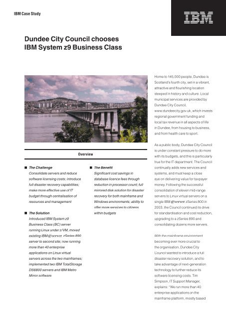 Dundee City Council chooses IBM System z9 Business Class