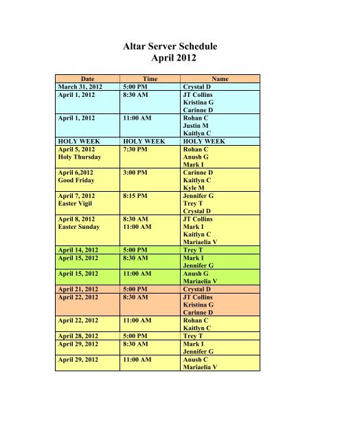Altar Server Schedule Form