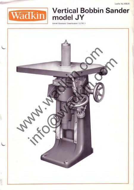 Wadkin JY Bobbin Sander Literature