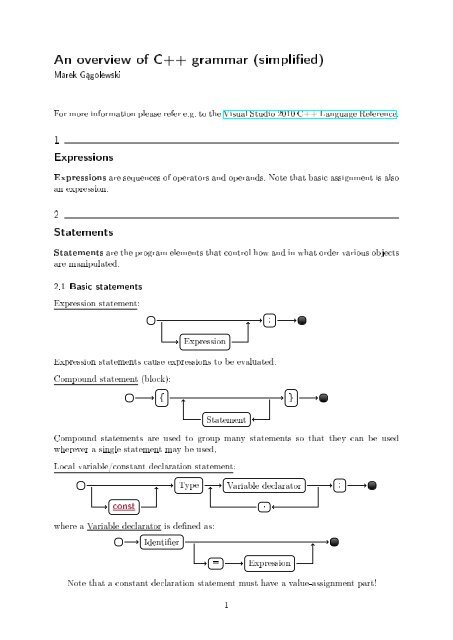An overview of C++ grammar (simpli ed)
