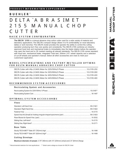 DELTAâ ¢ ABRASIMET 2155 MANUAL CHOP CUTTER
