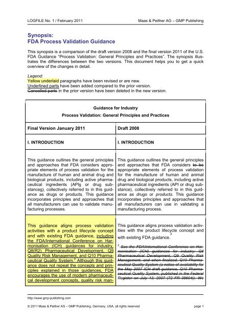 Synopsis: FDA Process Validation Guidance - GMP cGMP