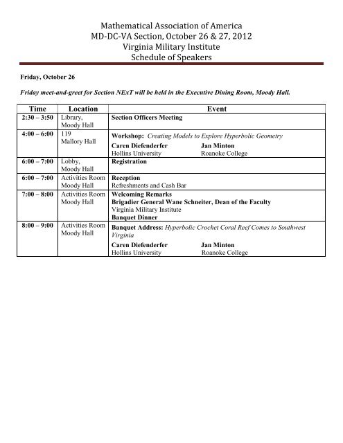 Schedule - MAA Sections - Mathematical Association of America Schedule - MAA Sections - Mathematical Association of America