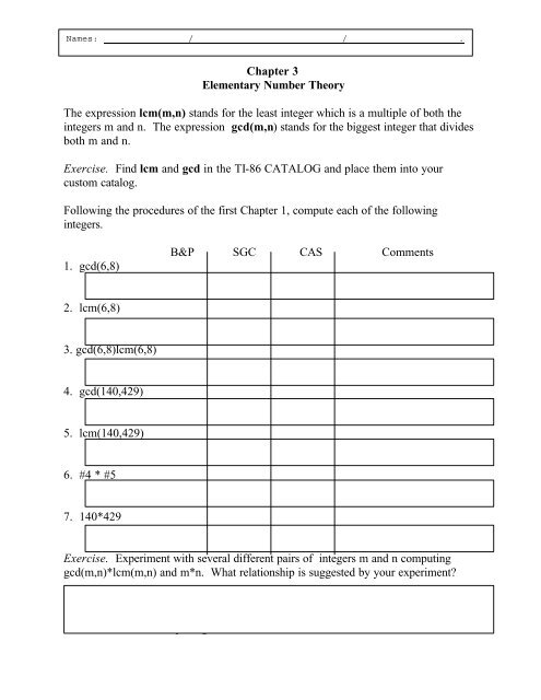 Chapter 3 Elementary Number Theory The expression lcm(m,n ...