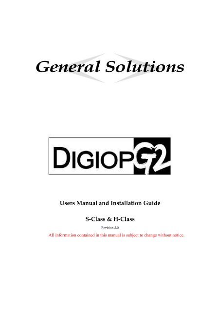 Users Manual and Installation Guide S-Class & H-Class - Digiop