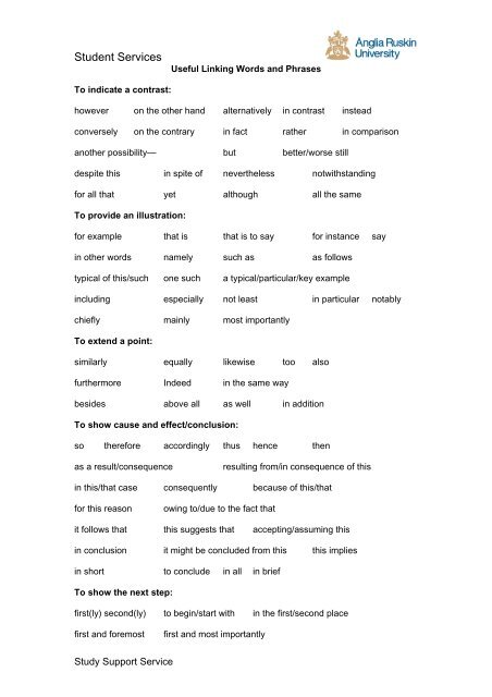 Useful Linking Words and Phrases