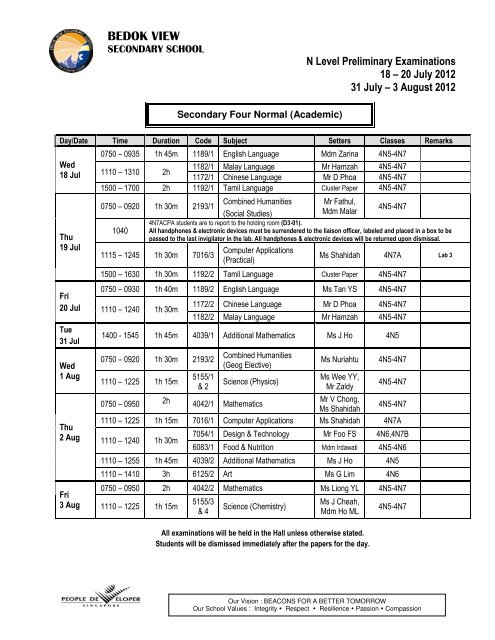 Bedok View Secondary School Bedok View Secondary School... Bedok