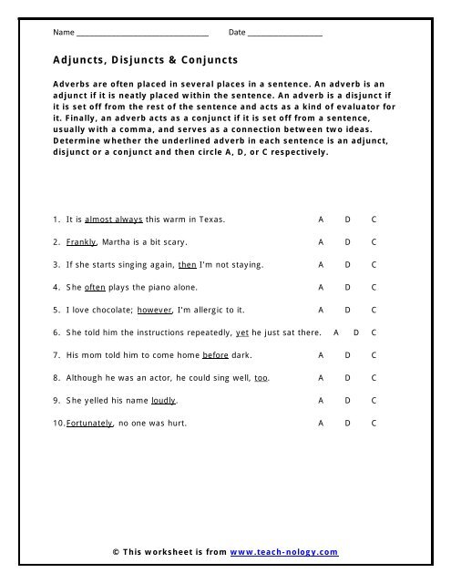Adjuncts, Disjuncts & Conjuncts - Teach-nology