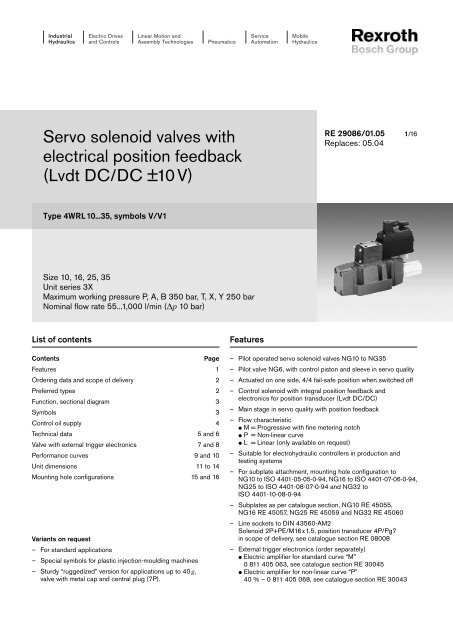 Servo solenoid valves with electrical position feedback (Lvdt DC/DC ...