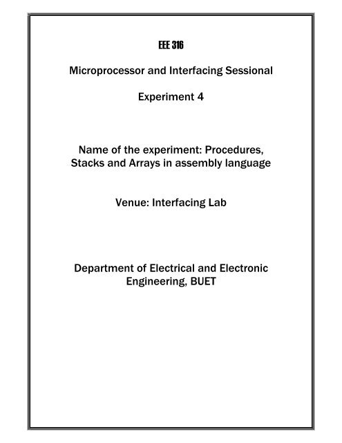 EEE 316 Microprocessor and Interfacing Sessional Experiment 4 ...