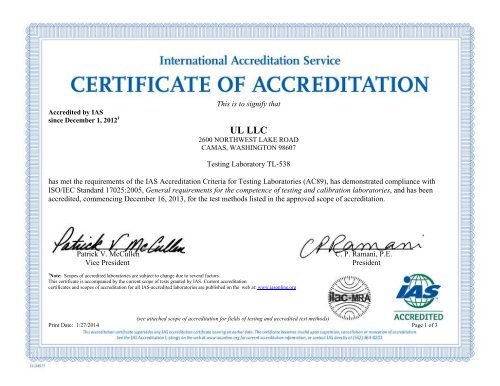 TL-538 -- UL LLC(Camas, WA)